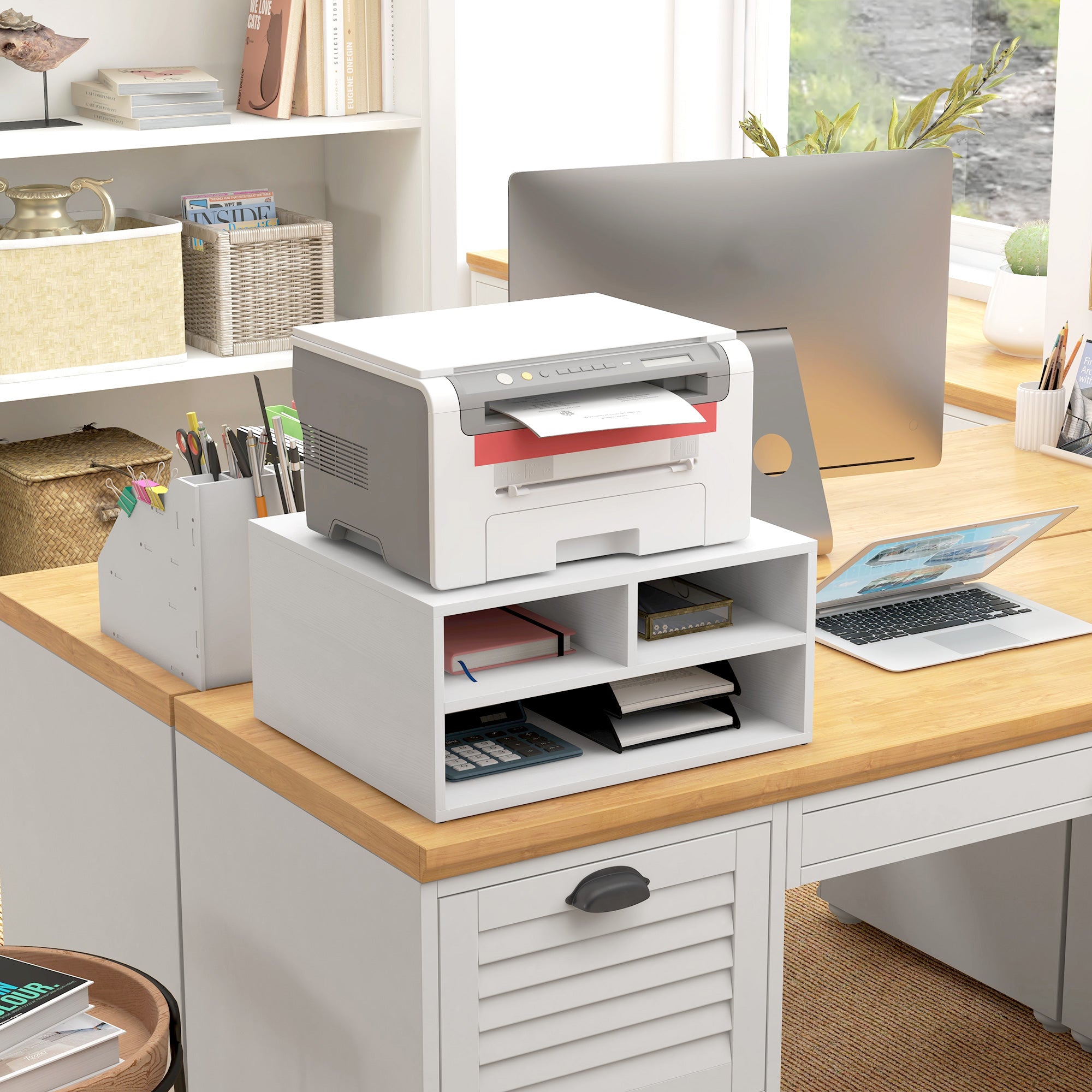 Three-Compartment Printer Storage Cabinet - White – Modern Comfort Living