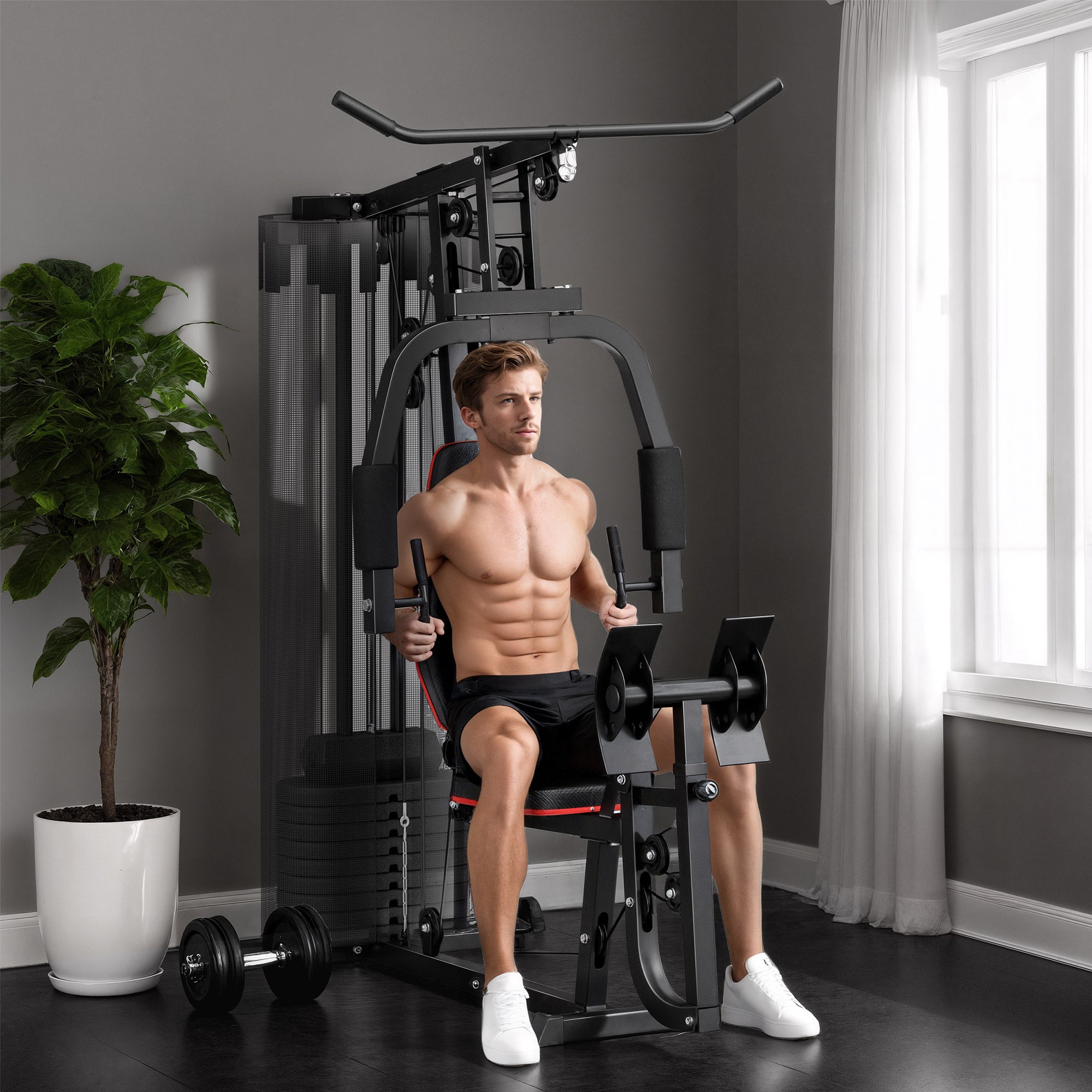 SPORTNOW Weights Machine, Multi Gym with 45kg Weight Stack, Compact Ho ...