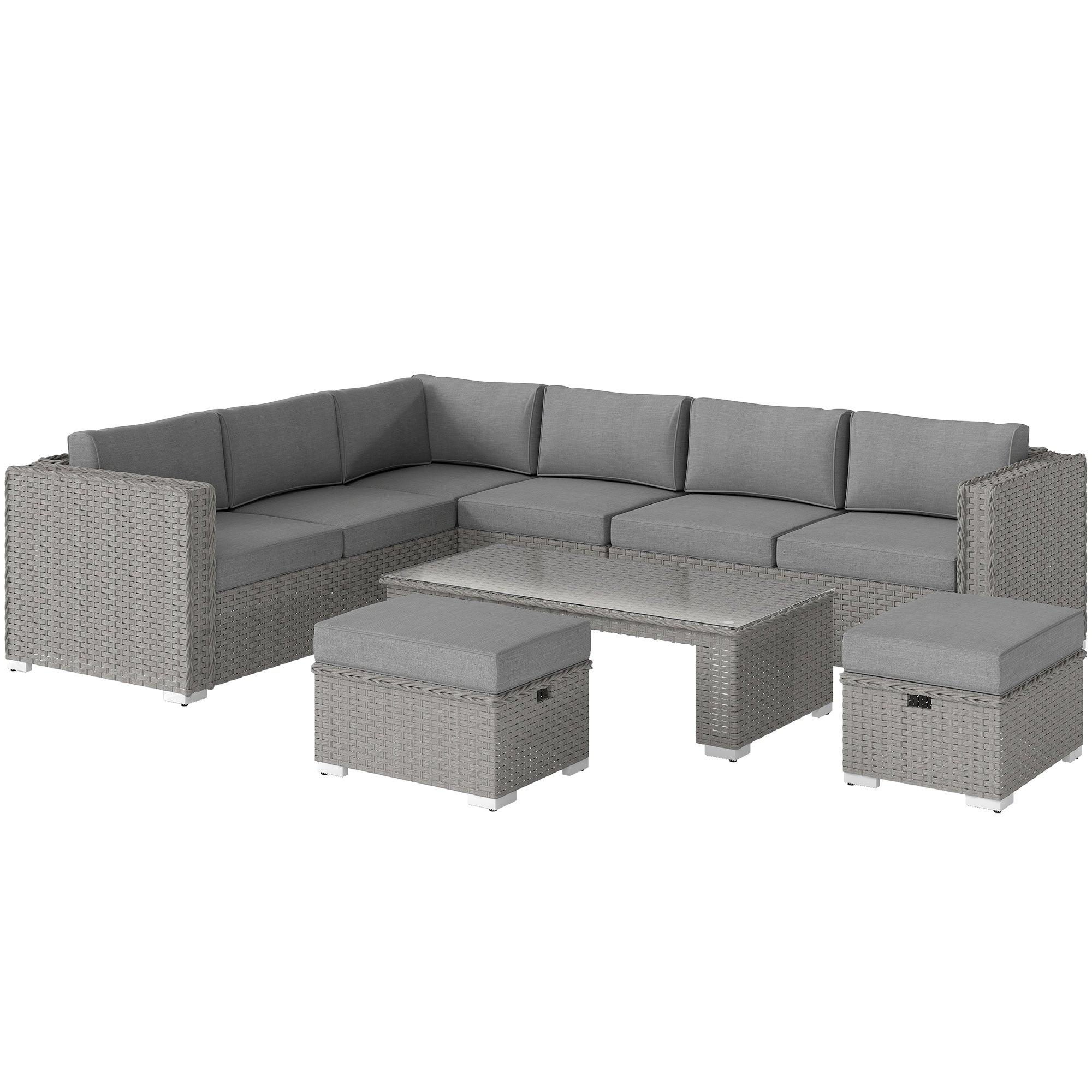 MCL 6 Pieces Outdoor PE Rattan Wicker Corner Sofa Set with 10cm Thick ...