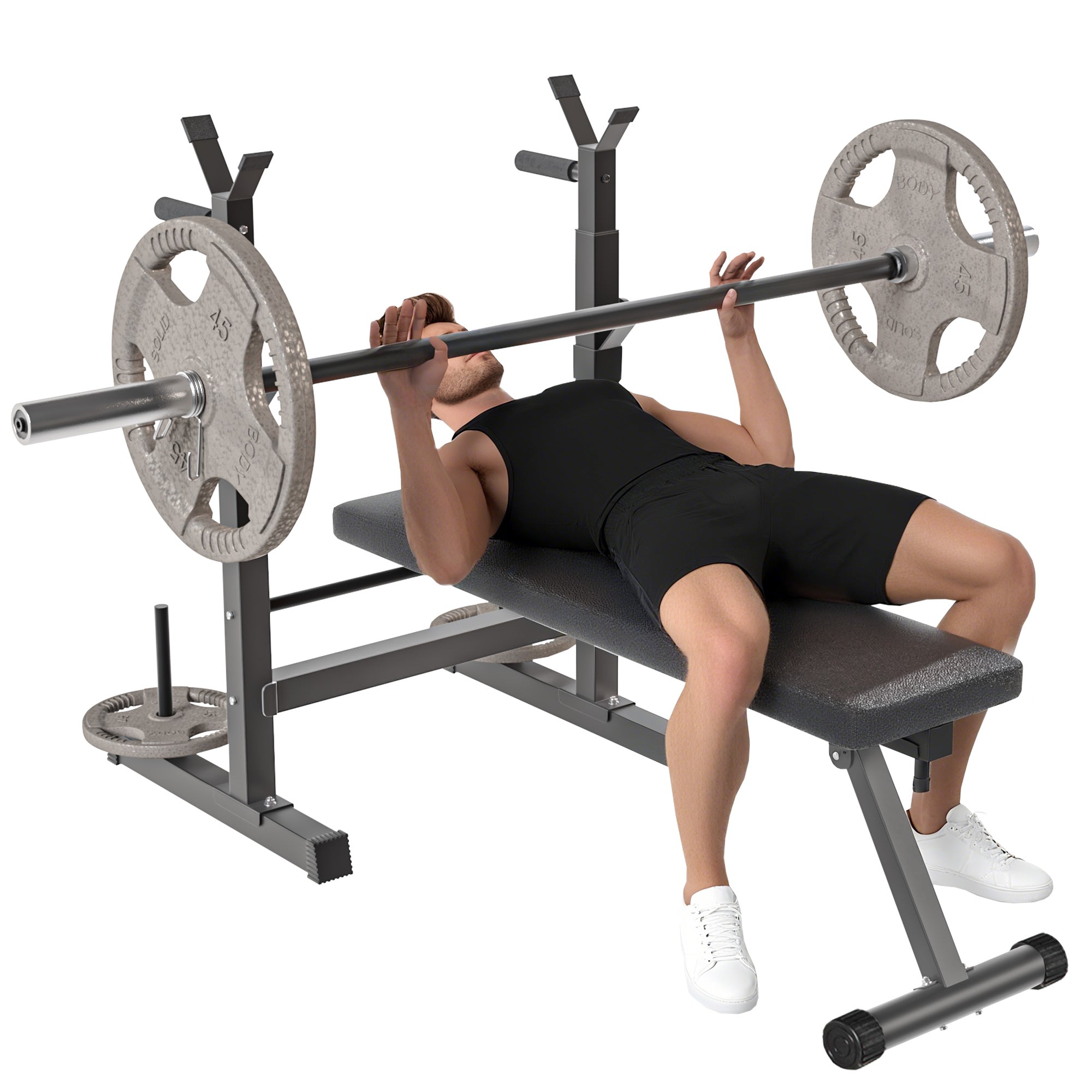 MCL Adjustable Weight Bench, Foldable Bench, with Barbell Rack, Grey ...