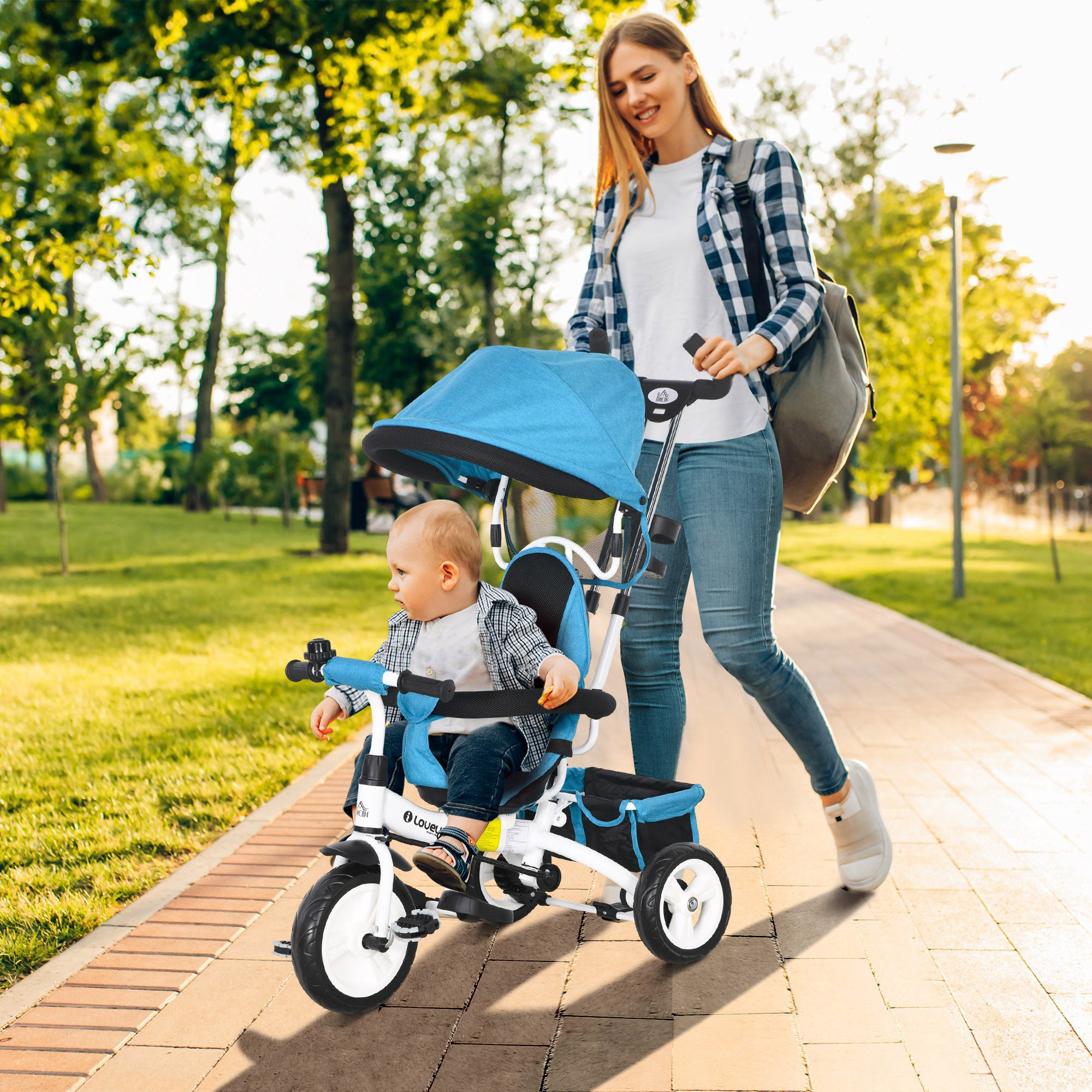 6 in 1 Kids Trike Push Bike w/ Push Handle, Canopy, 5-point Safety Bel ...
