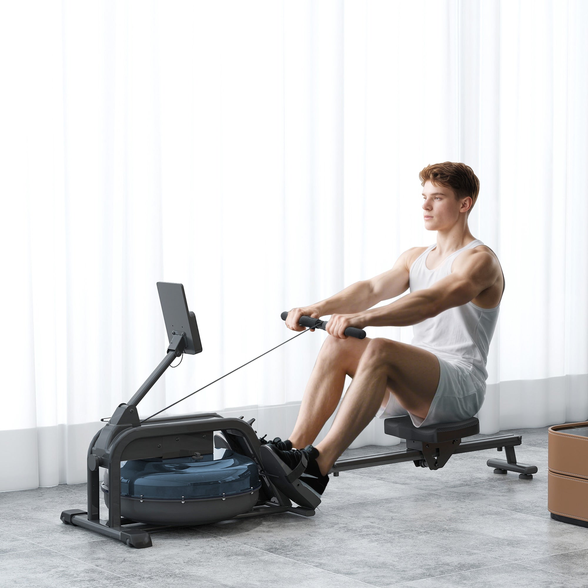SPORTNOW Water Rowing Machine with Wheels, Vertical Storage, Adjustabl ...